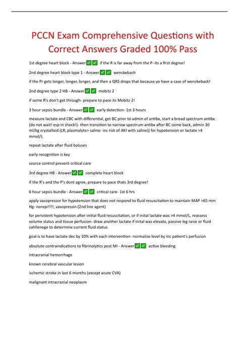 Pccn Exam Comprehensive Questions With Correct Answers Graded 100 Pass Medical Assistant