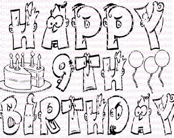 Happy 9th Birthday Coloring Pages Sketch Coloring Page