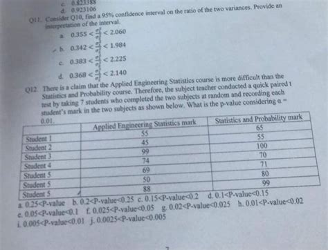 Solved Q11 Consider Q10 Find A 95 Confidence Interval On