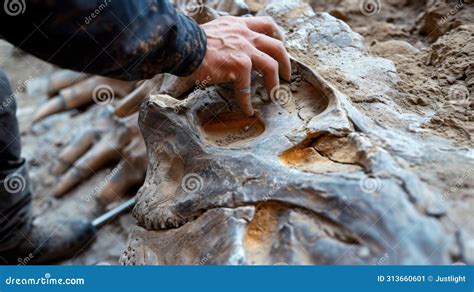 A Fossilized Dinosaur Skeleton Sprawled Across A Rocky Desert Landscape