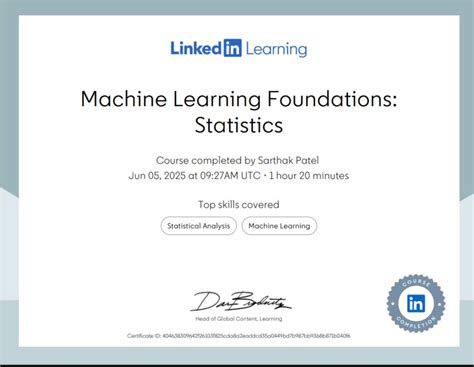 Just Completed Machine Learning Foundations Statistics By Linkedin