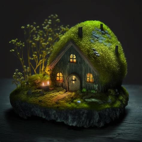 Premium Photo There Is A Small House With Moss On Top Of It Generative Ai