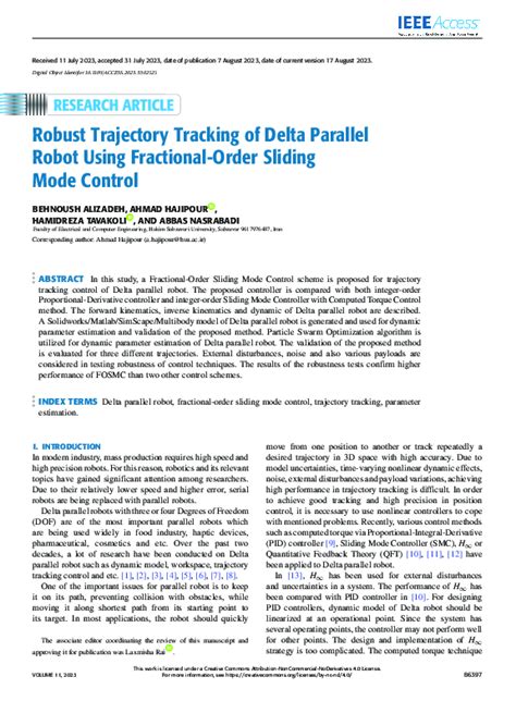 Pdf Robust Trajectory Tracking Of Delta Parallel Robot Using Fractional Order Sliding Mode Control