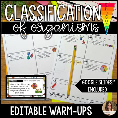 Classification Of Organisms And Taxonomy Warm Ups Or Exit Tickets Secondary Sparks