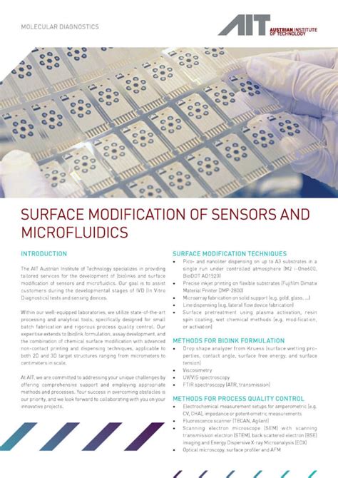 Molecular Diagnostics Surface Modification Of Sensors And Microfluidics
