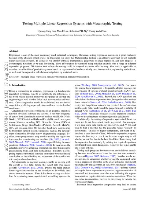 Pdf Testing Multiple Linear Regression Systems With Metamorphic Testing