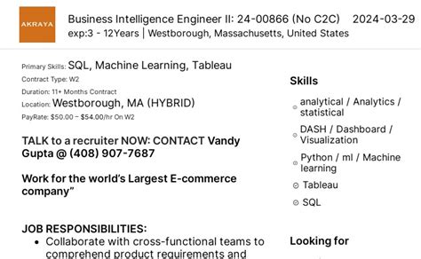 Business Intelligence Engineer Ii 24 00866 No C2c Vandy Gupta