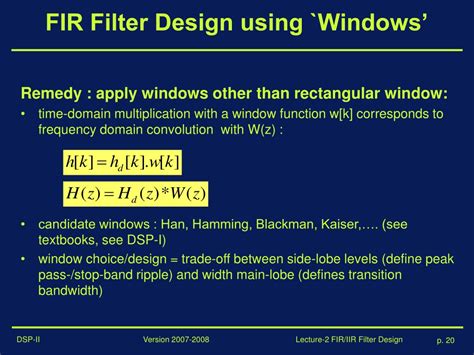 Ppt Digital Signal Processing Ii Lecture 2 Fir And Iir Filter Design
