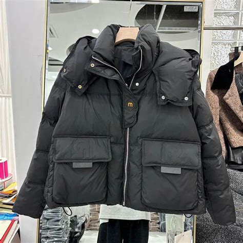 Куртка Женский Miu Miu Карманы черный с отворотом Полиэфирный шелк размер 48 Длинный пуховик