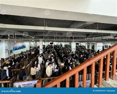 Chinese People Waiting In Long Queue To Ride The Cable Car Editorial
