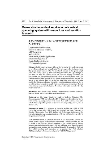 Pdf Queue Size Dependent Service In Bulk Arrival Queueing System With