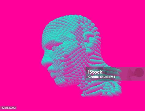 얼굴 인식 추상적 디지털 인간의 머리 미래지향적인 배경 광고 마케팅 또는 프레젠테이션을 위한 벡터 일러스트레이션입니다 인공 지능 개념 3차원 형태에 대한 스톡 벡터 아트 및