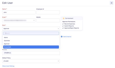 roles user guide zoho expense