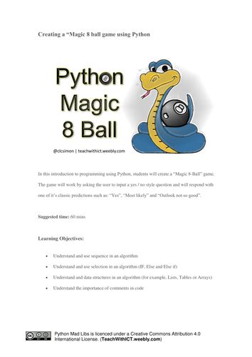 python magic 8 ball lesson teaching resources