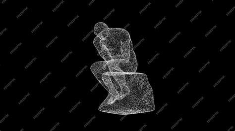 Premium Photo 3d Statue Of A Thinker On Black Bg Object Dissolved White Flickering Particles