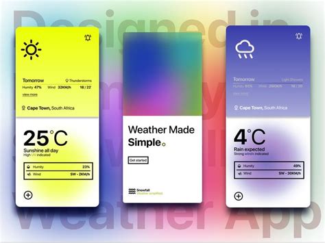 The Weather Made Simple App Is Displayed In Three Different Colors