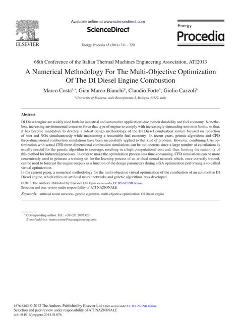 Pdf A Numerical Methodology For The Multi Objective Optimization Of