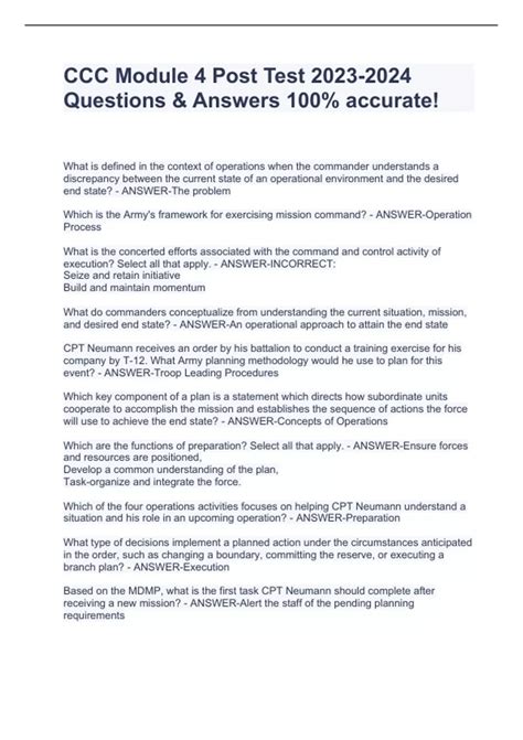 Ccc Module 4 Post Test Questions And Answers 100 Accurate Ccc Module 4 Stuvia Us