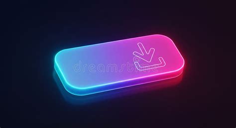 A Glowing Rectangular Button With Rounded Edges Emits A Neon Gradient Of Blue Stock