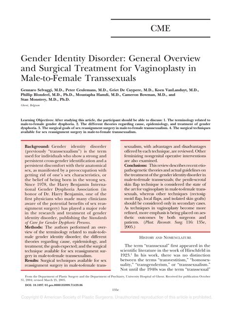 Pdf Gender Identity Disorder General Overview And Surgical Treatment