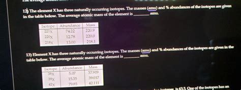 SOLVED The Element X Has Three Naturally Occurring Isotopes The Masses Amu And Abundances