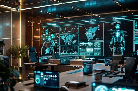 A Modern Marketers Office Featuring Screens Displaying Ai Algorithms