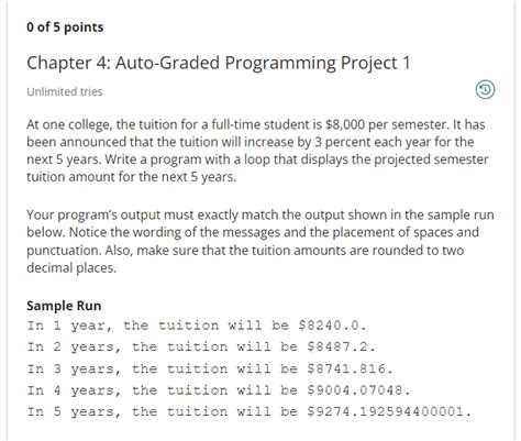 0 of 5 points chapter 4 auto graded programming