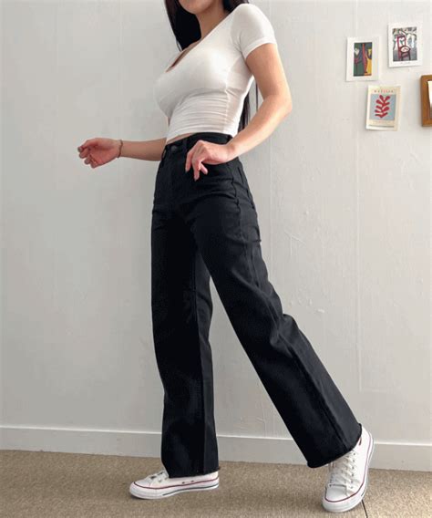 Xs~xl 마약바지 스판최고 블랙 데님 청바지 밴딩 빅사이즈 키작녀 롱 와이드 슬랙스 에이블리