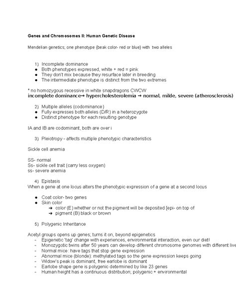 Bio 93 11 15 Lecture Notes On Trio Lecture Genes And Chromosomes Ii Human Genetic Disease