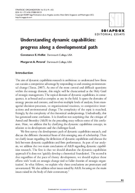 Pdf Understanding Dynamic Capabilities Progress Along A Developmental Path
