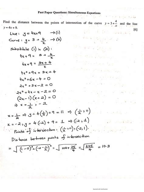 Simultaneous Equations Past Paper Questions Solutions Pdf