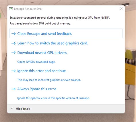 gpu error with preview 9 error bug reports and license problems enscape