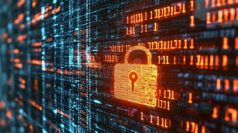 cyber security digital lock on a binary code wall abstract digital