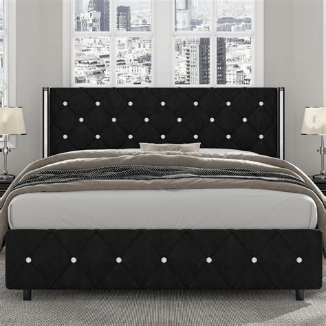 Luxoak Queen Platform Bed Frame With Wingback Headboard Velvet