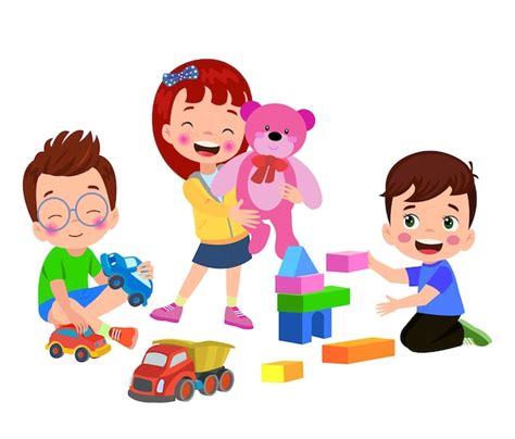 빌딩 블록을 가지고 노는 아이의 벡터 일러스트 레이 션 프리미엄 벡터