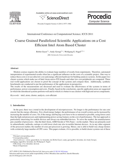 Pdf Coarse Grained Parallelized Scientific Applications On A Cost Efficient Intel Atom Based