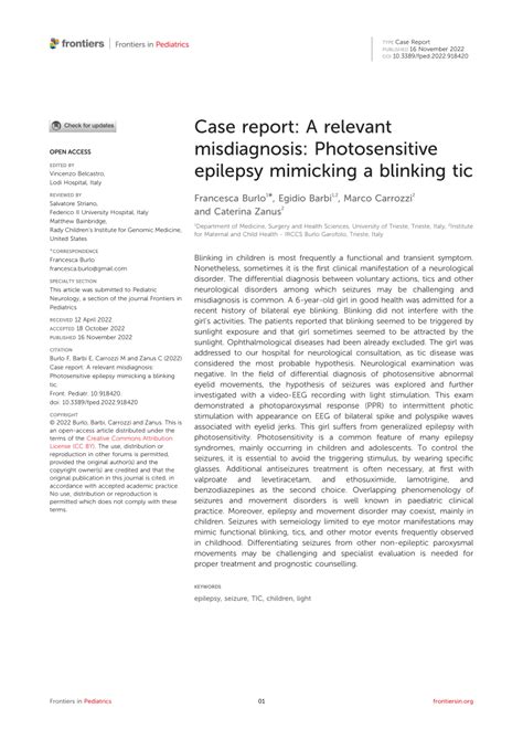 PDF Case Report A Relevant Misdiagnosis Photosensitive Epilepsy Mimicking A Blinking Tic