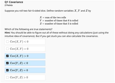 Q Covariance Points Suppose You Roll Two Fair Chegg