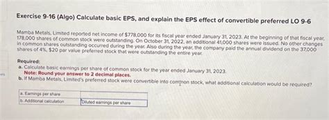 Solved Exercise 9 16 Algo Calculate Basic Eps And Explain
