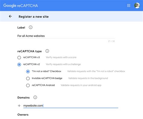 Create Google ReCAPTCHA Keys ClickWP