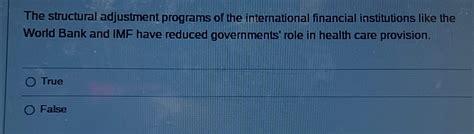 Solved The Structural Adjustment Programs Of The