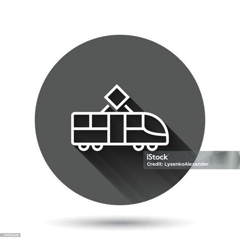 플랫 스타일의 메트로 아이콘 긴 그림자 효과와 검은 둥근 배경에 지하철 벡터 그림을 훈련 철도화물 원 버튼 비즈니스 개념 검은색에 대한 스톡 벡터 아트 및 기타 이미지