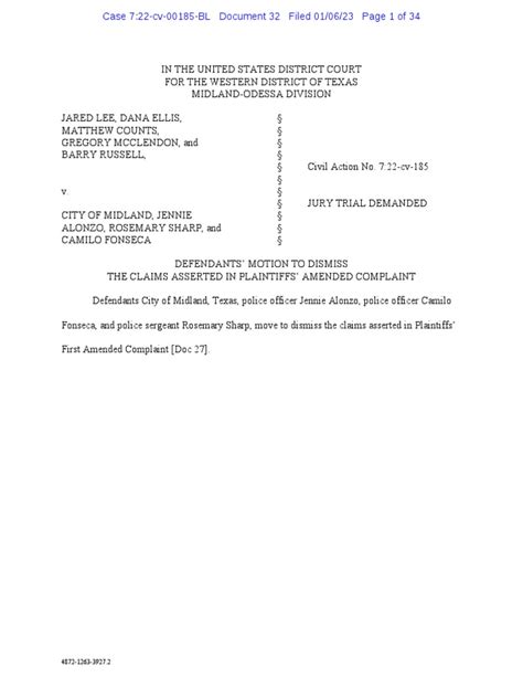 City Of Midland Request To Dismiss Amended Lawsuit By Former Midland