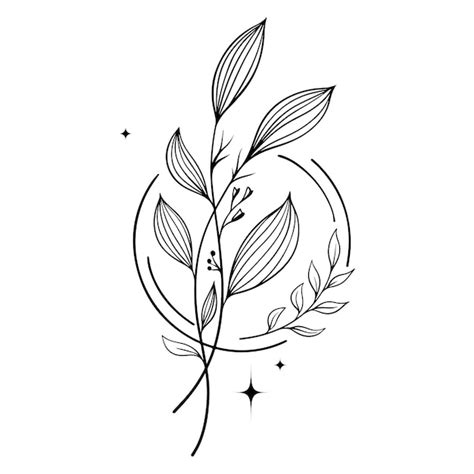 Premium Vector Leaf Branch With Round Line Decoration Premium Vector Leaf Branch With Round Line Decoration