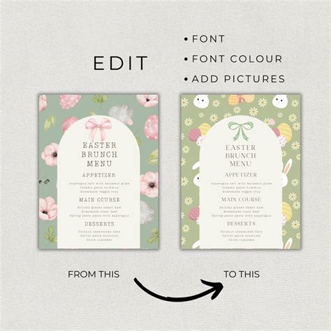 Easter Menu Template Brunch Floral Lunch Menu For Easter Editable Instant Download Canva