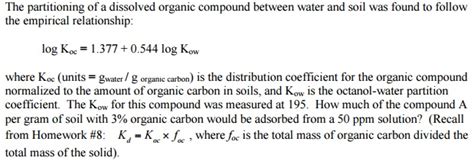 Solved The Partitioning Of A Dissolved Organic Compound