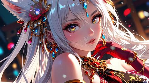 Anime Girl Fox Ears Flowers Background Beautiful Stock Footage Video