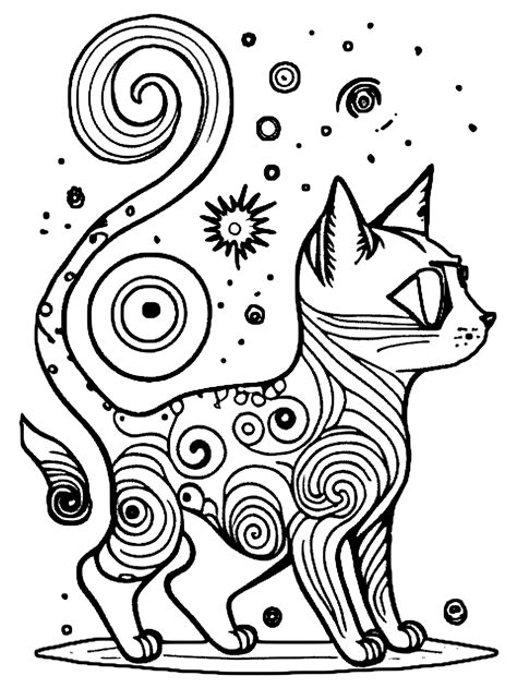 Psychedelic Cats with Spirals Coloring Page · Creative Fabrica