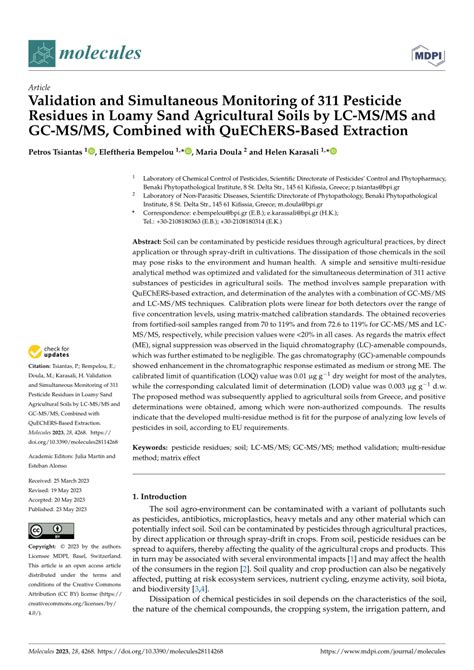 Pdf Molecules Validation And Simultaneous Monitoring Of 311 Pesticide