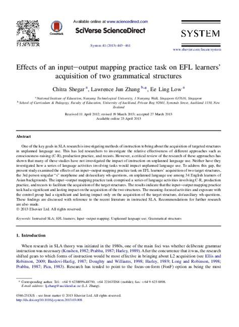 Effects Of An Input Output Mapping Practice Task On Efl Learners Acquisition Of Two Grammatical